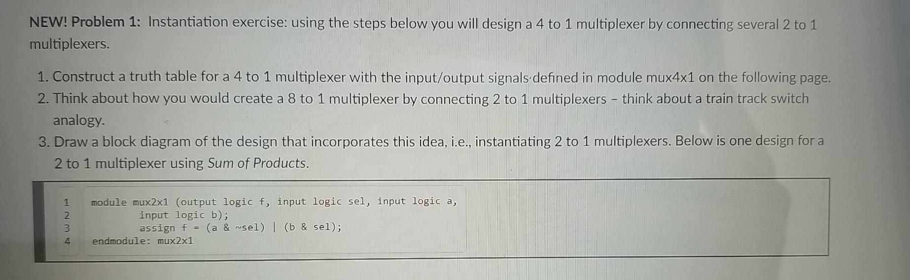 Solved NEW! Problem 1: Instantiation exercise: using the | Chegg.com