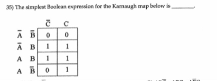 Solved 35) The simplest Boolean expression for the Karnaugh | Chegg.com Solved 35) The simplest Boolean expression for the Karnaugh | Chegg.com