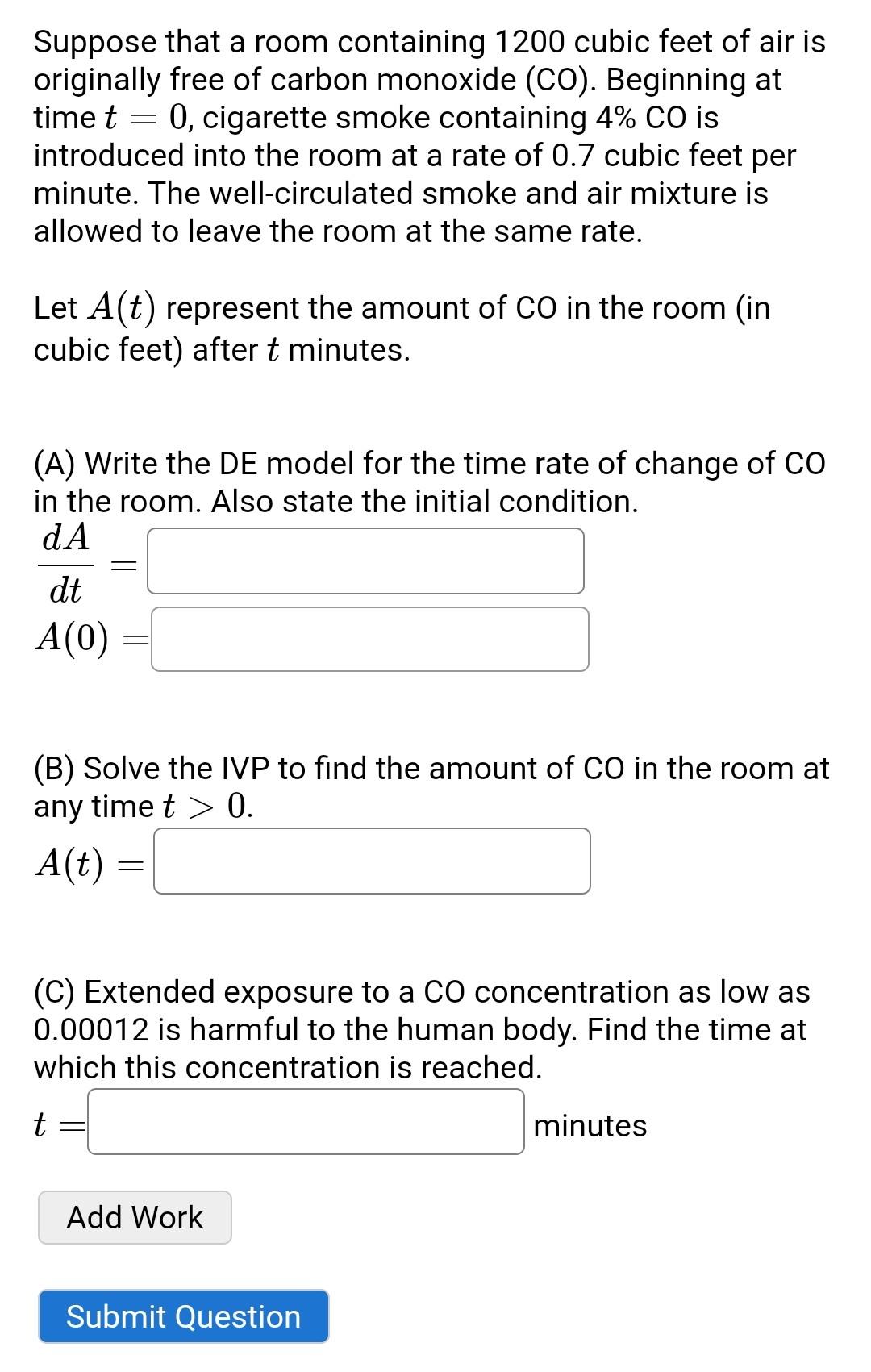 Solved Suppose that a room containing 1200 cubic feet of air | Chegg.com