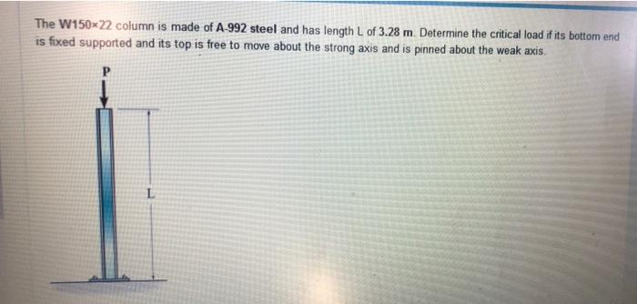 Solved The W150x22 column is made of A-992 steel and has | Chegg.com