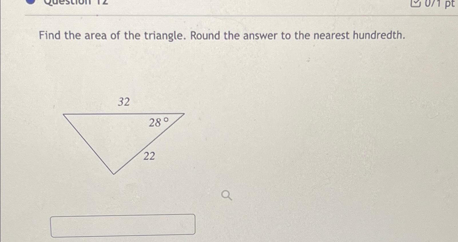 Solved Find the area of the triangle. Round the answer to | Chegg.com