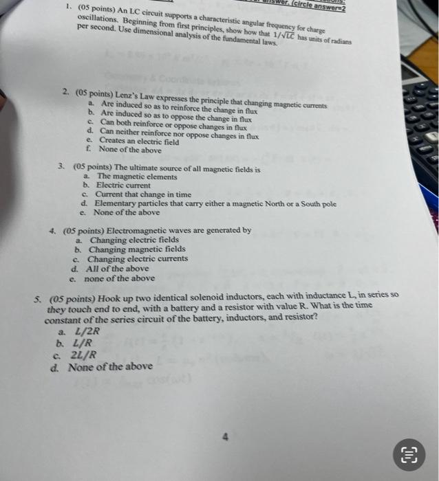 Solved 1. (OS points) An LC circuit supports a | Chegg.com