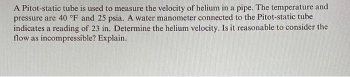 Solved A Pitot-static tube is used to measure the velocity | Chegg.com