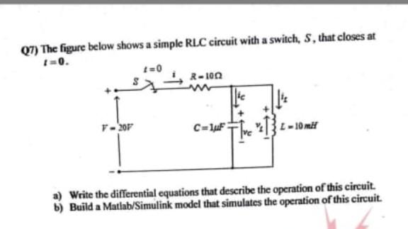 Q7) The figure below shows a simple RLC circuit with | Chegg.com