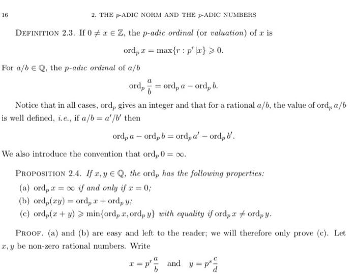 Solved 16 2. THE P-ADIC NORM AND THE P-ADIC NUMBERS | Chegg.com
