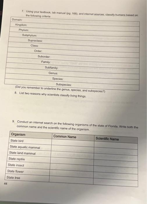 Solved 7. Using your textbook, lab manual (pg. 166), and | Chegg.com