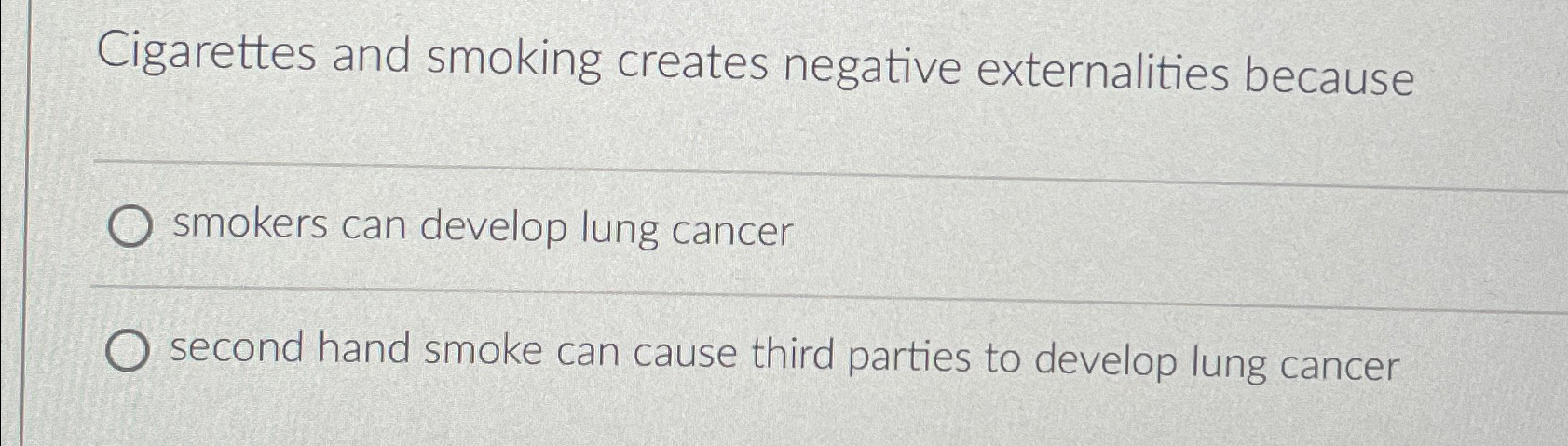 Solved Cigarettes and smoking creates negative externalities | Chegg.com