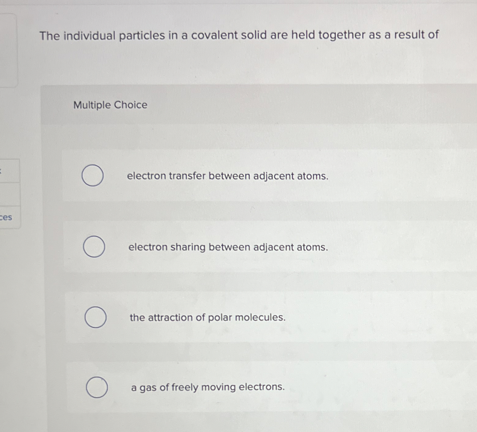 Solved The individual particles in a covalent solid are held | Chegg.com