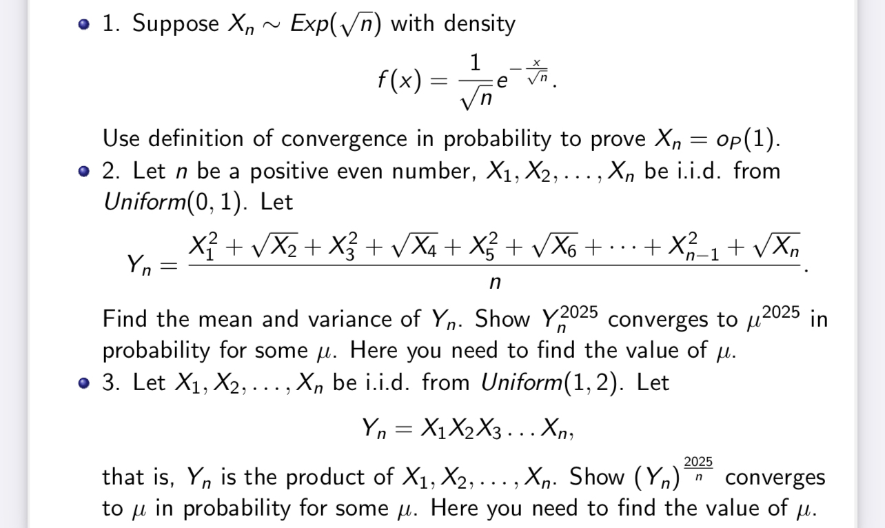 Solved Suppose xn∼Exp(n2) ﻿with densityf(x)=1n2e-xn2Use | Chegg.com