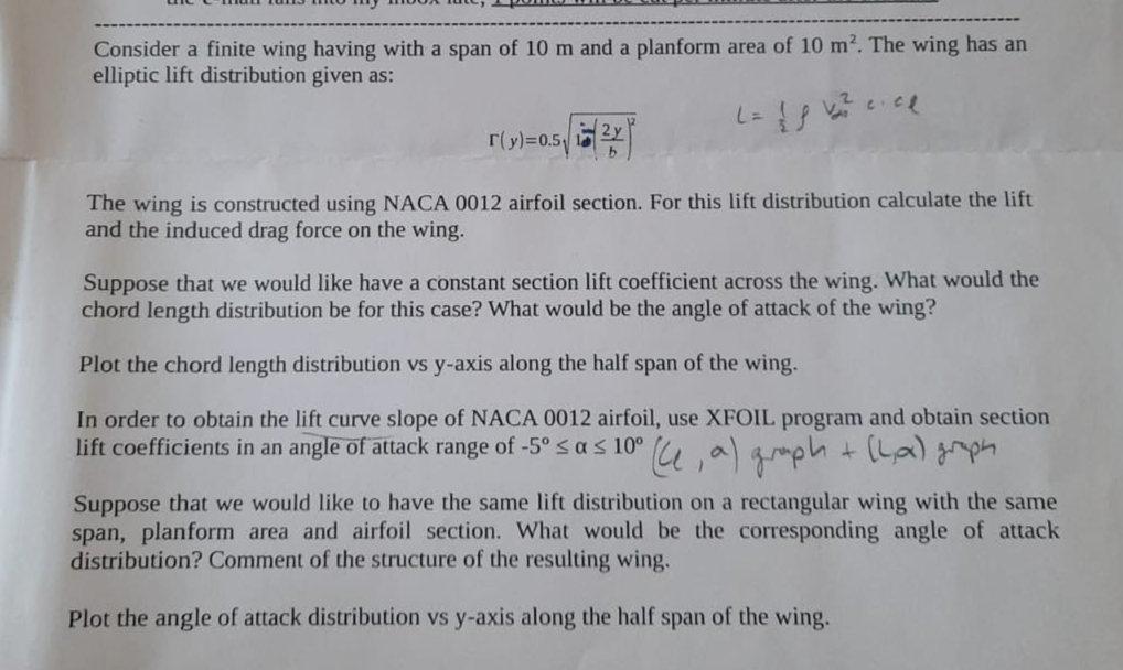 Solved Consider a finite wing having with a span of 10m ﻿and | Chegg.com