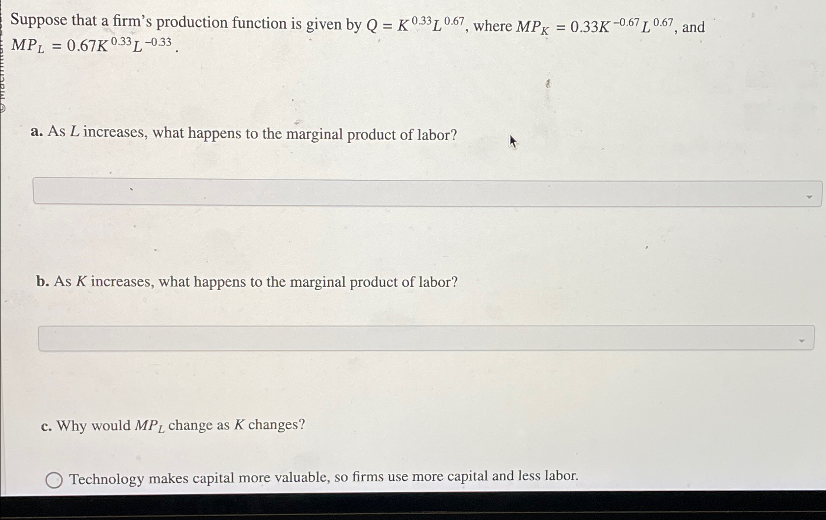 Solved Suppose that a firm's production function is given by | Chegg.com