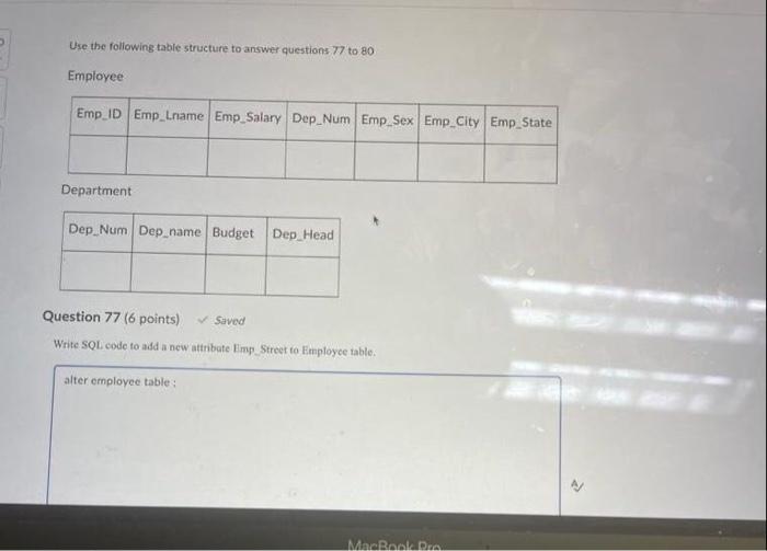 Solved Use the following table structure to answer questions | Chegg.com