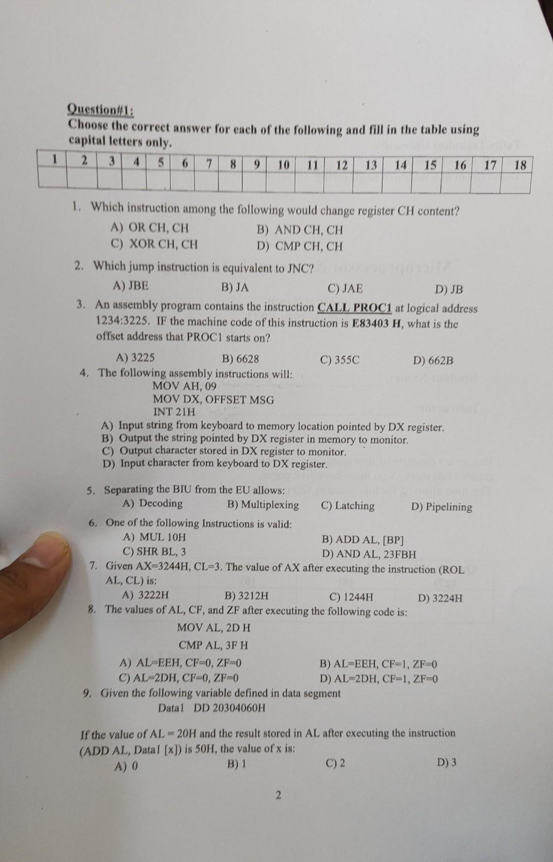 Solved 1 Question#1: Choose the correct answer for each of | Chegg.com
