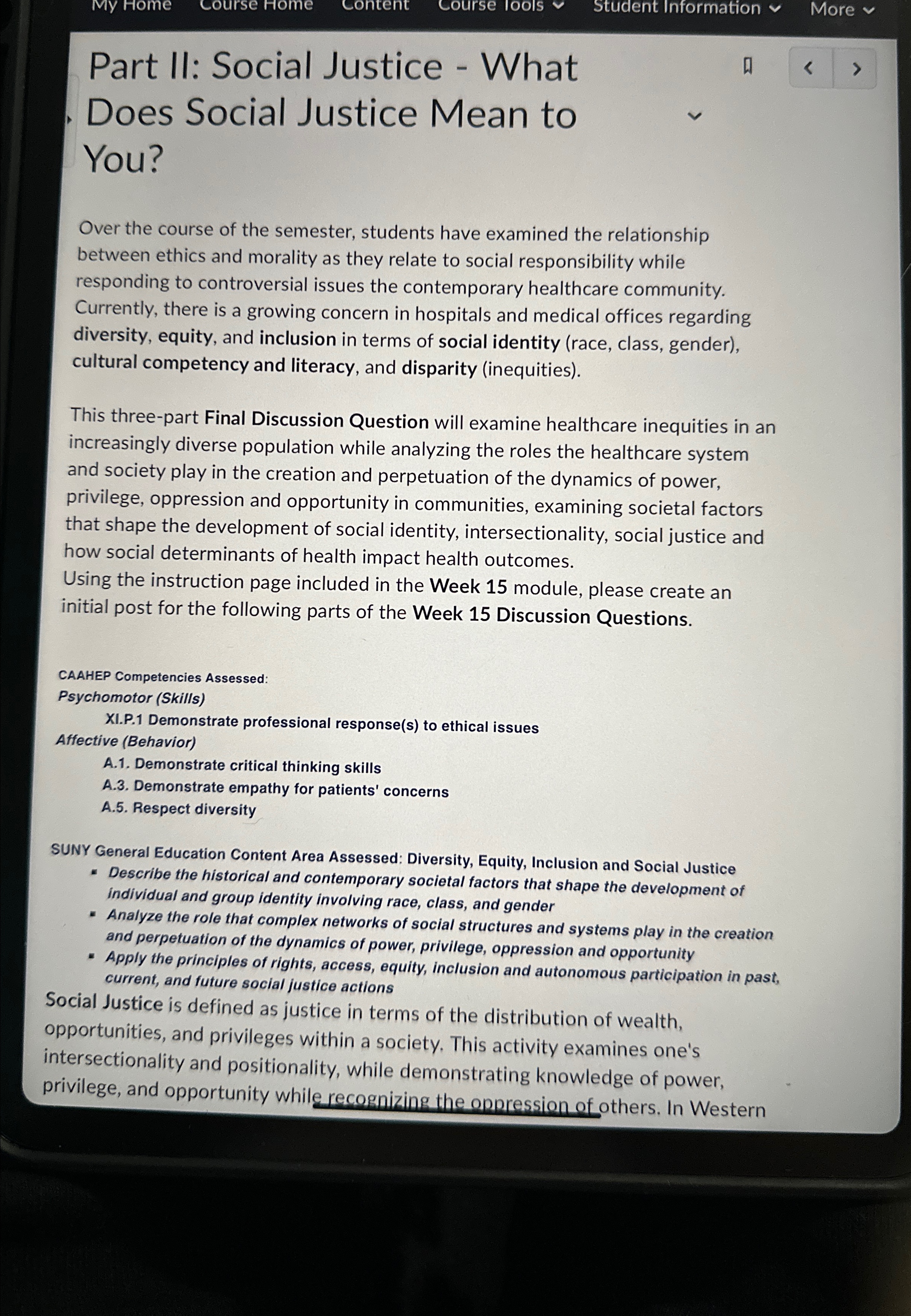 Solved Part II: Social Justice - ﻿What Does Social Justice | Chegg.com