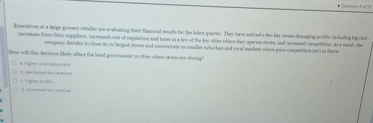 Solved Question 9 ﻿of 20Axcutives at a lacge grocesy | Chegg.com