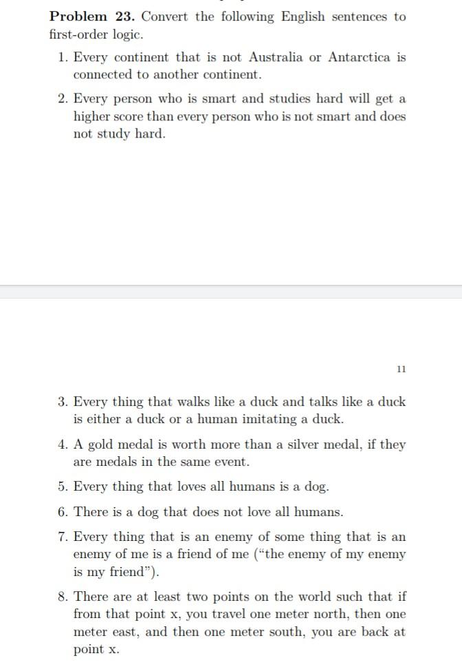 Solved Problem 23. Convert the following English sentences | Chegg.com