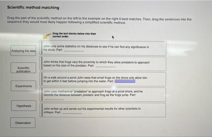 [Solved]: Scientific method matching Drag the part of the s
