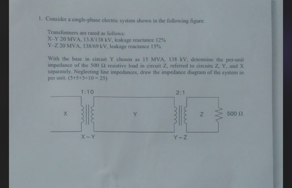 Solved Consider a single-phase electric system shown in the | Chegg.com