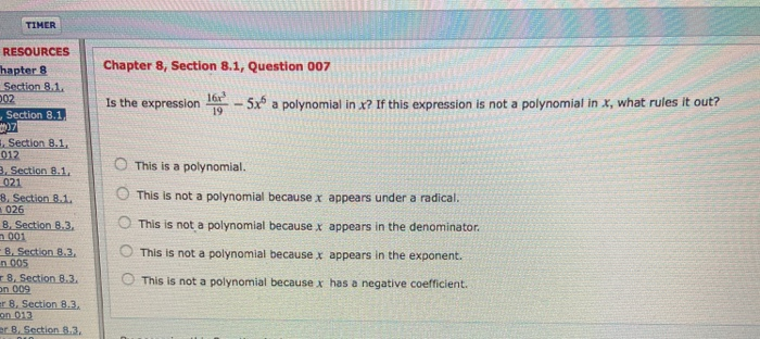 Solved TIMER RESOURCES apter 8 Section 8.1. Chapter 8, | Chegg.com