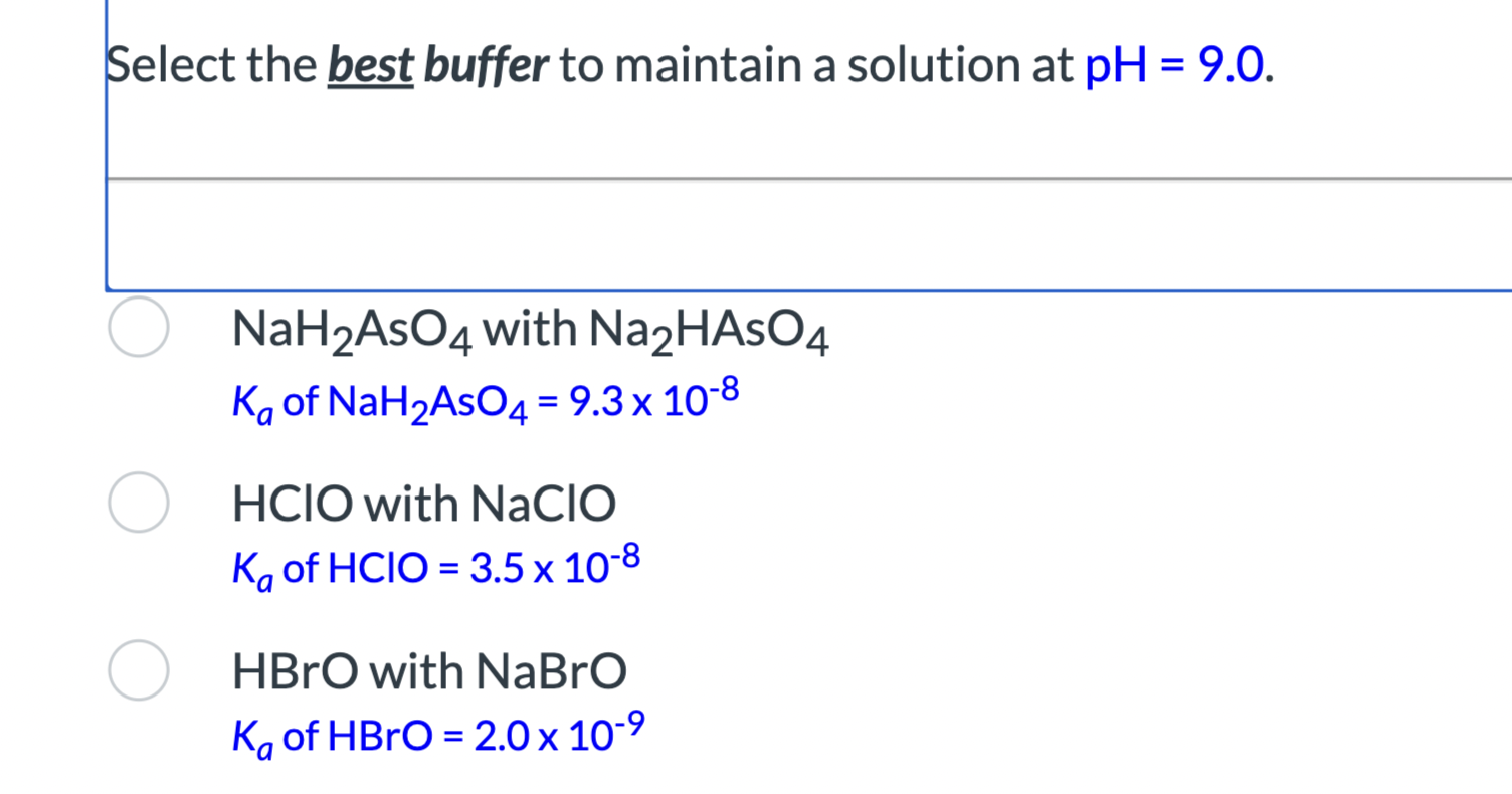 Solved Select the best buffer to maintain a solution at | Chegg.com