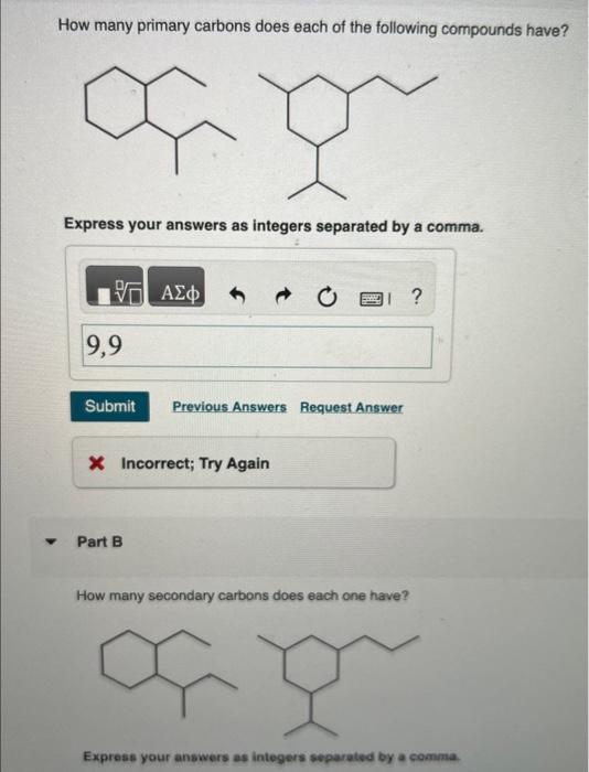 Solved How many primary carbons does each of the following | Chegg.com