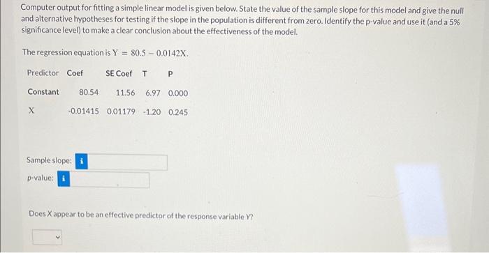 Solved Computer Output For Fitting A Simple Linear Model Is 