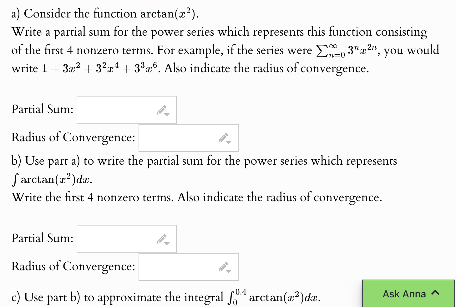 Solved a) ﻿Consider the function arctan(x2).Write a partial | Chegg.com