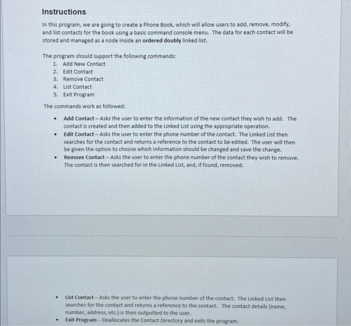 Solved Classes Needed The Contact Class is a class that is | Chegg.com