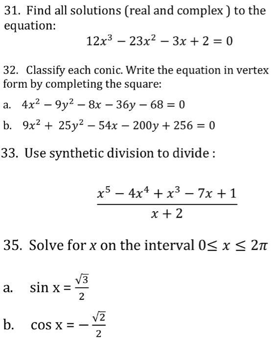 Solved 31. Find all solutions (real and complex ) to the | Chegg.com