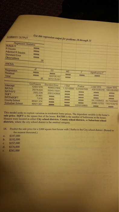 Solved Use This Regression Output For Problems 18 Through 33