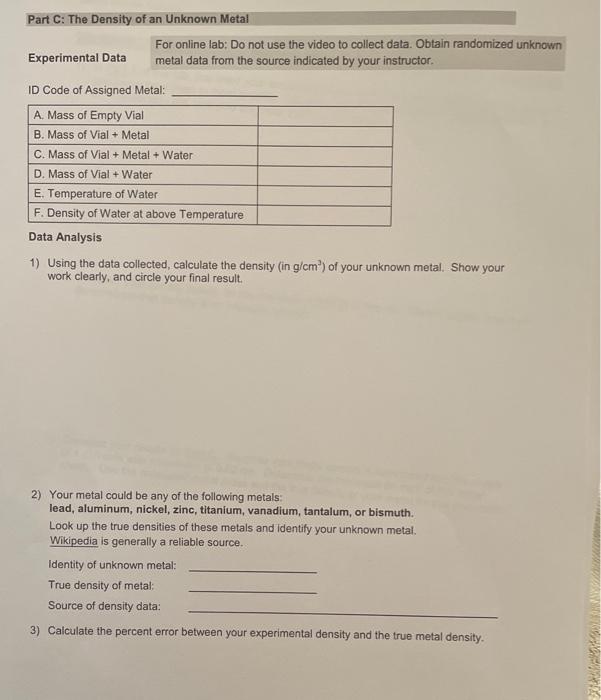 Solved Lab Report: The Densities of Solutions and Solids | Chegg.com