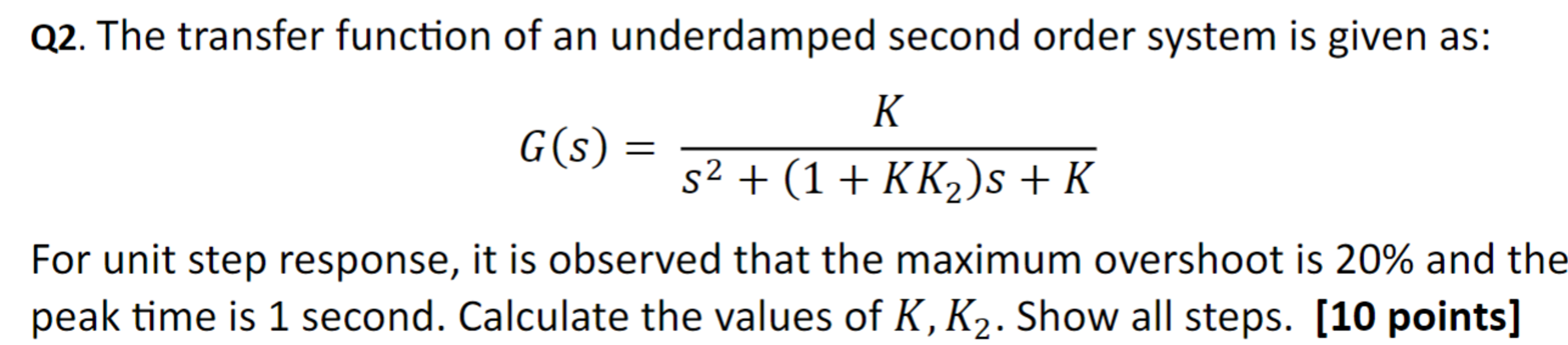 Solved Q2. ﻿The transfer function of an underdamped second | Chegg.com