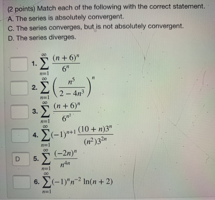 Solved (2 points) Match each of the following with the | Chegg.com
