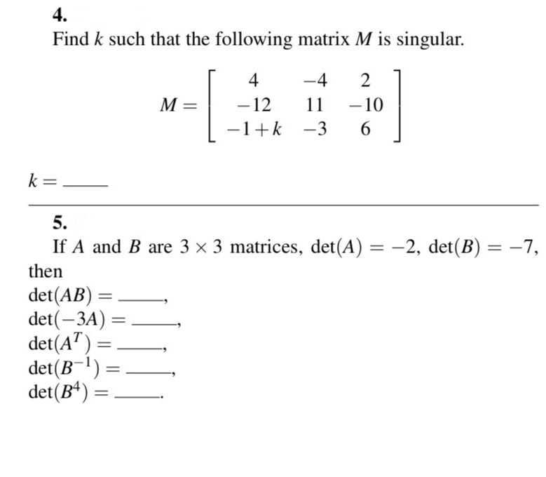 Solved Find k ﻿such that the following matrix M ﻿is | Chegg.com
