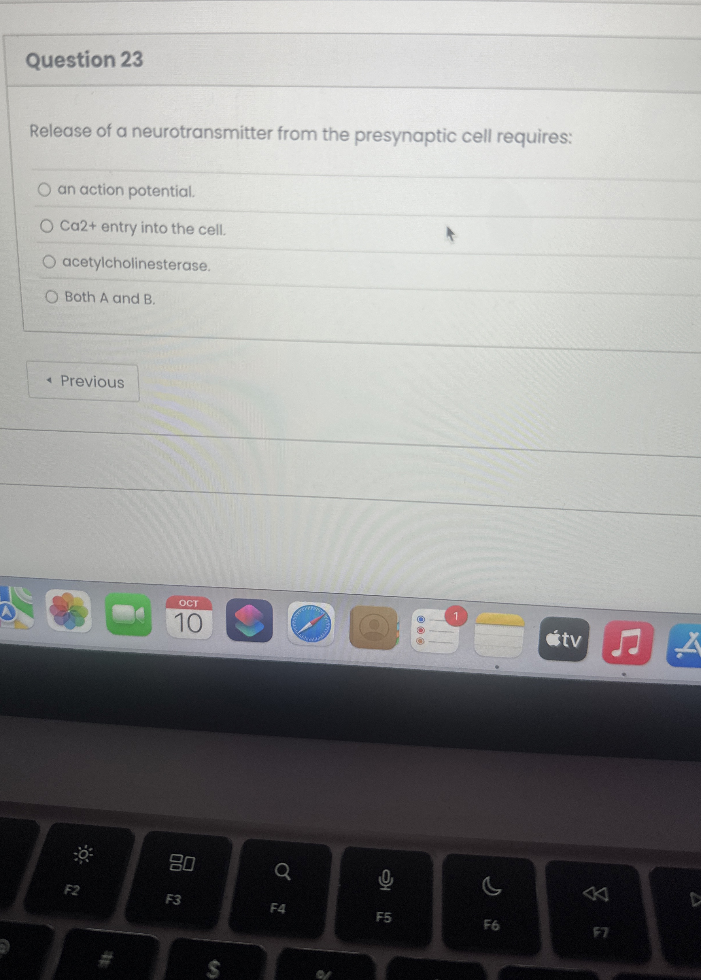 Solved Question 23Release of a neurotransmitter from the | Chegg.com