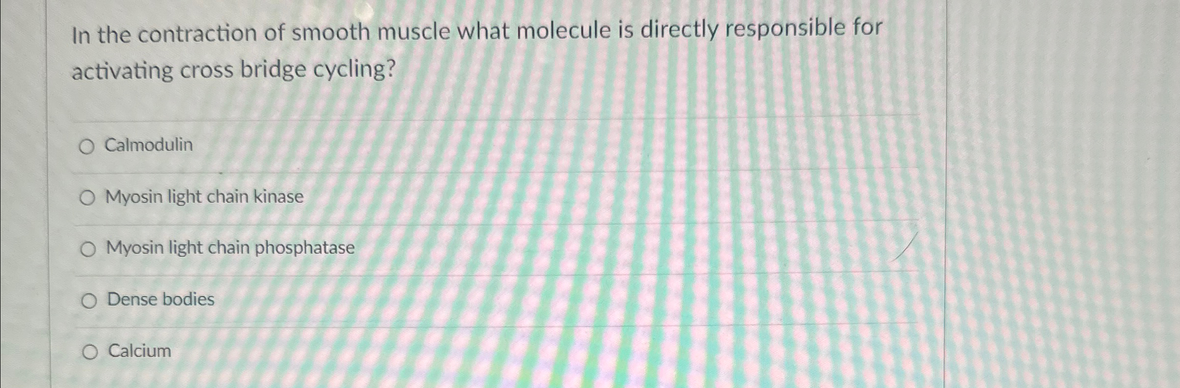 Solved In the contraction of smooth muscle what molecule is | Chegg.com