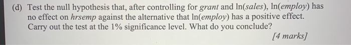 Solved Dependent Variable: HRSEMP Method: Least Squares | Chegg.com