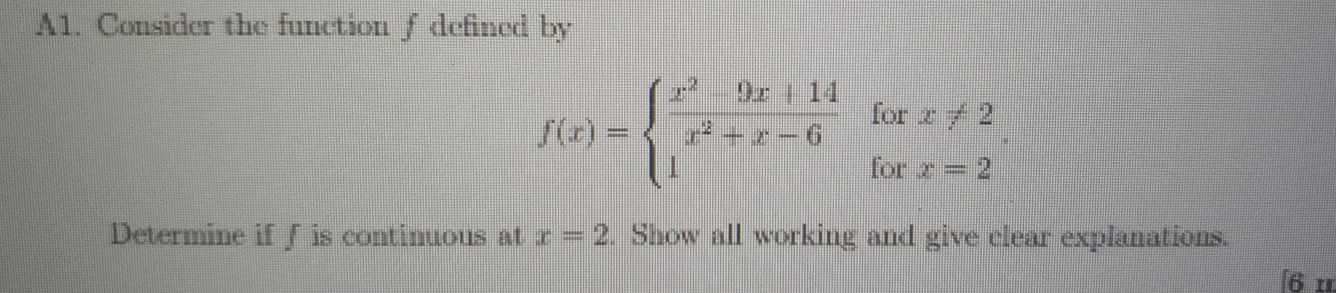 Solved A1. Consider the function f defined by Or 1 11 1-2 - | Chegg.com