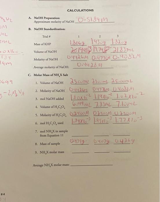 Solved A. NaOH Preparation: Approximate molarity of NaOH C. | Chegg.com
