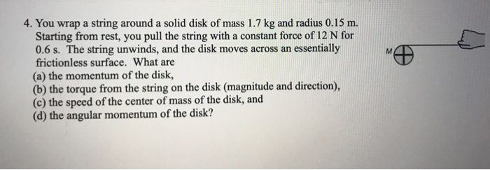 Solved 4. You wrap a string around a solid disk of mass 1.7 | Chegg.com