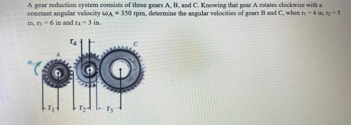 Solved A gear reduction system consists of three gears A, B, | Chegg.com
