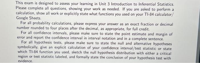 Solved This exam is designed to assess your learning in Unit | Chegg.com