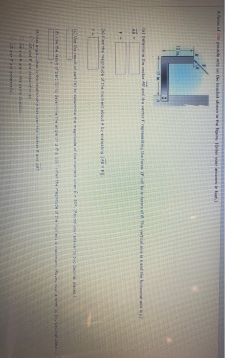 Solved A force of 196 pounds acts on the bracket shown in | Chegg.com