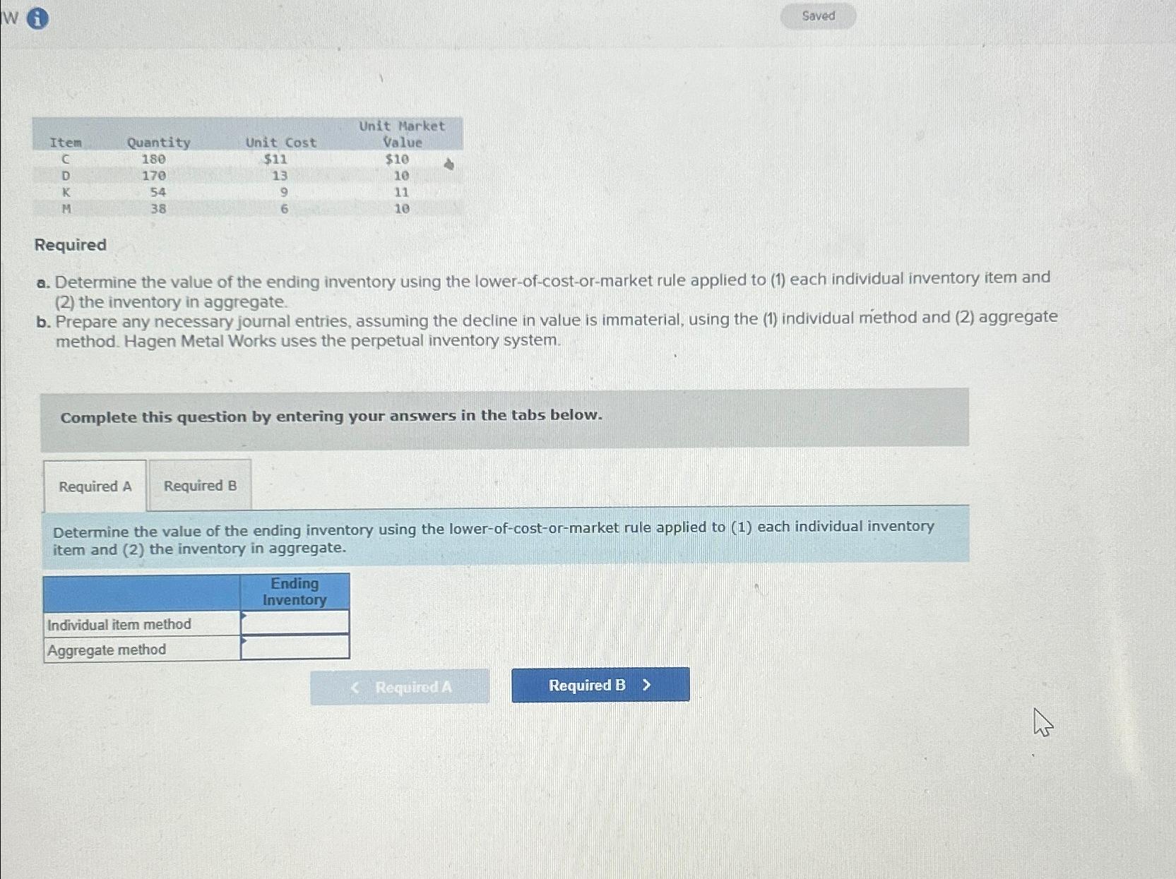 Solved \table[[,,,Unit Market],[Item,Quantity,Unit | Chegg.com