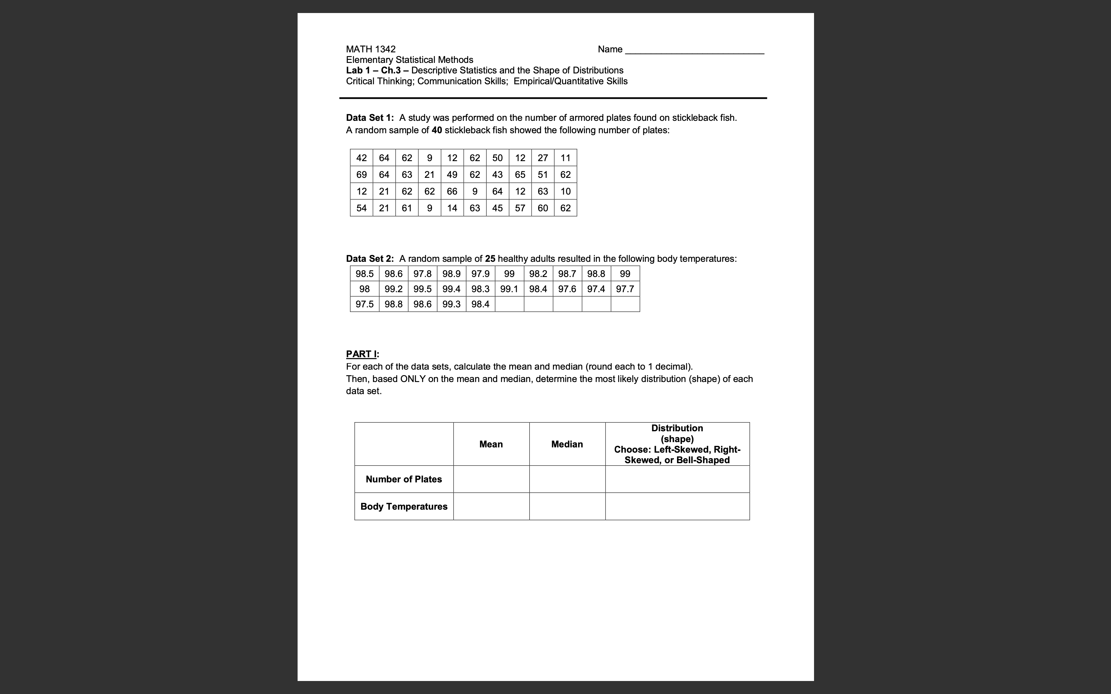 Solved Data Set 1: A study was performed on the number of | Chegg.com
