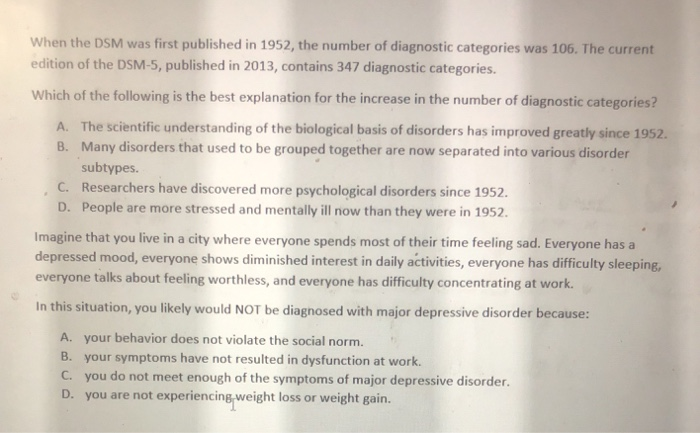 Solved When the DSM was first published in 1952, the number | Chegg.com