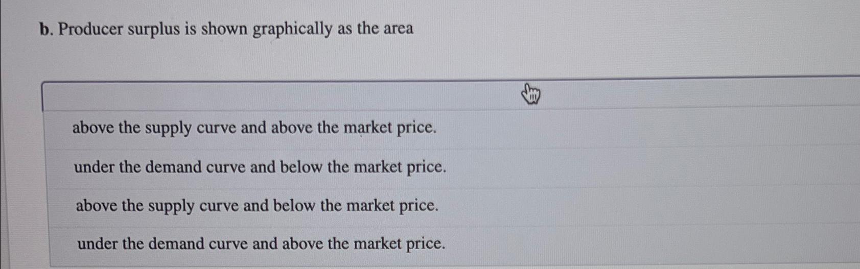 Solved b. ﻿Producer surplus is shown graphically as the | Chegg.com