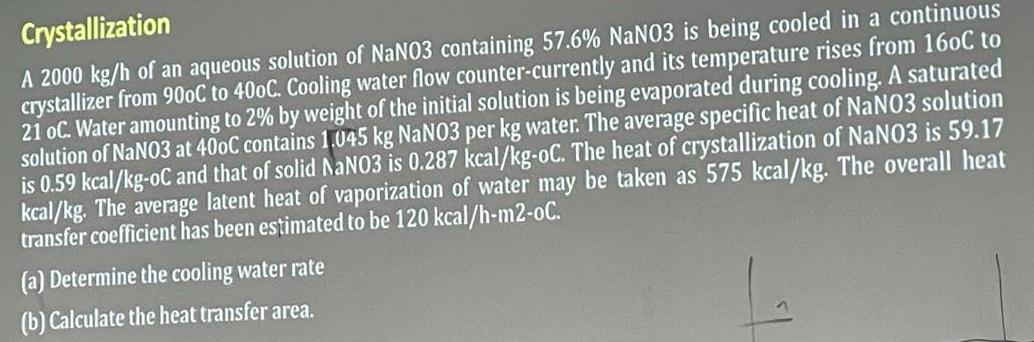 Solved CrystallizationA 2000kgh ﻿of an aqueous solution of | Chegg.com