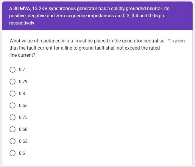 Solved A 30 MVA, 13.2KV synchronous generator has a solidly | Chegg.com