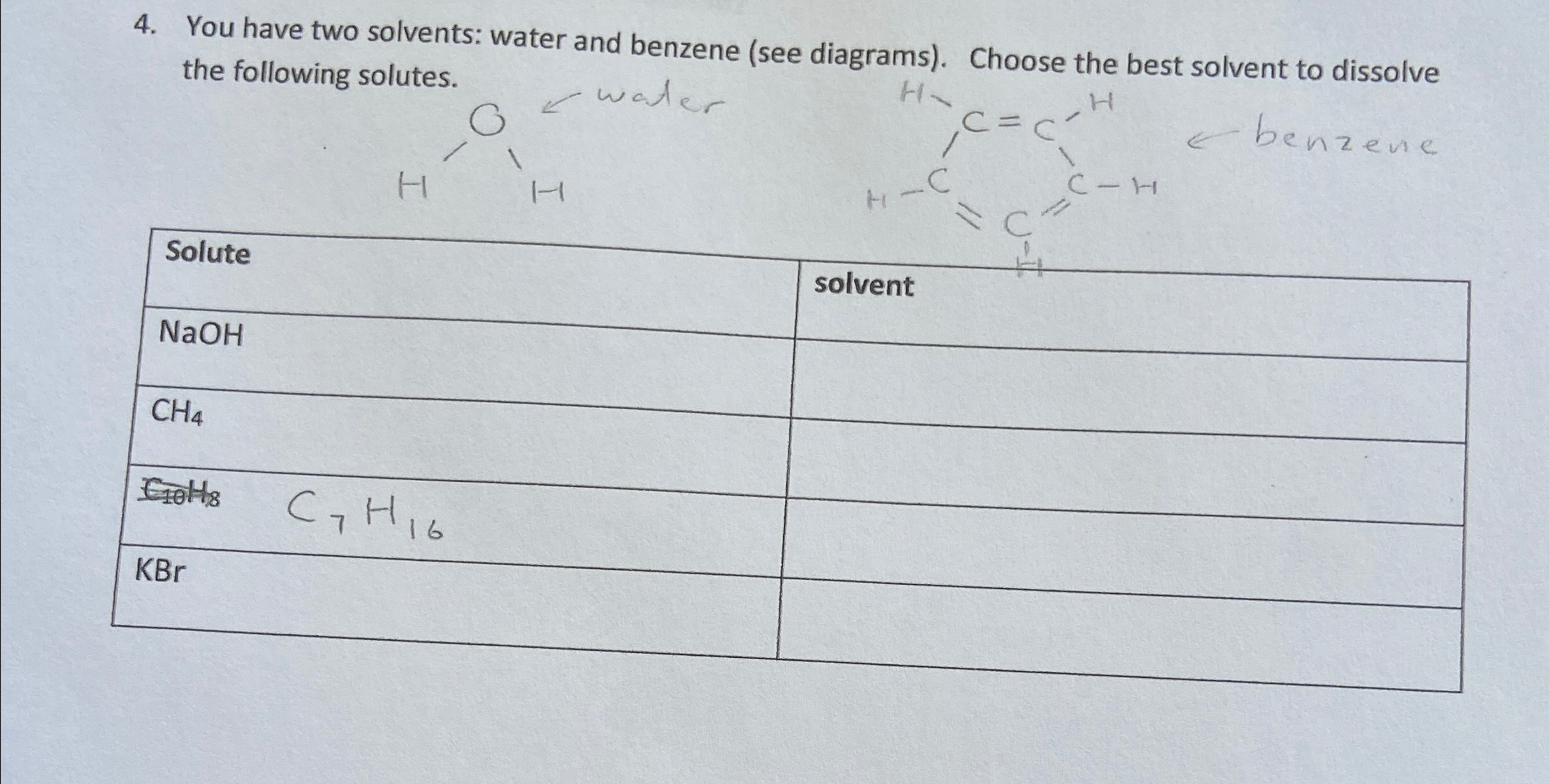 Solved You have two solvents: water and benzene (see | Chegg.com